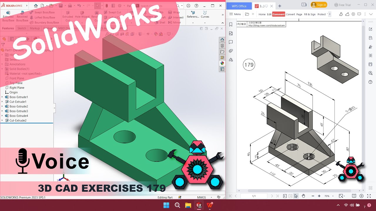 SolidWorks | 3D CAD EXERCISES 179 | StudyCadCam | Solution Tutorial |