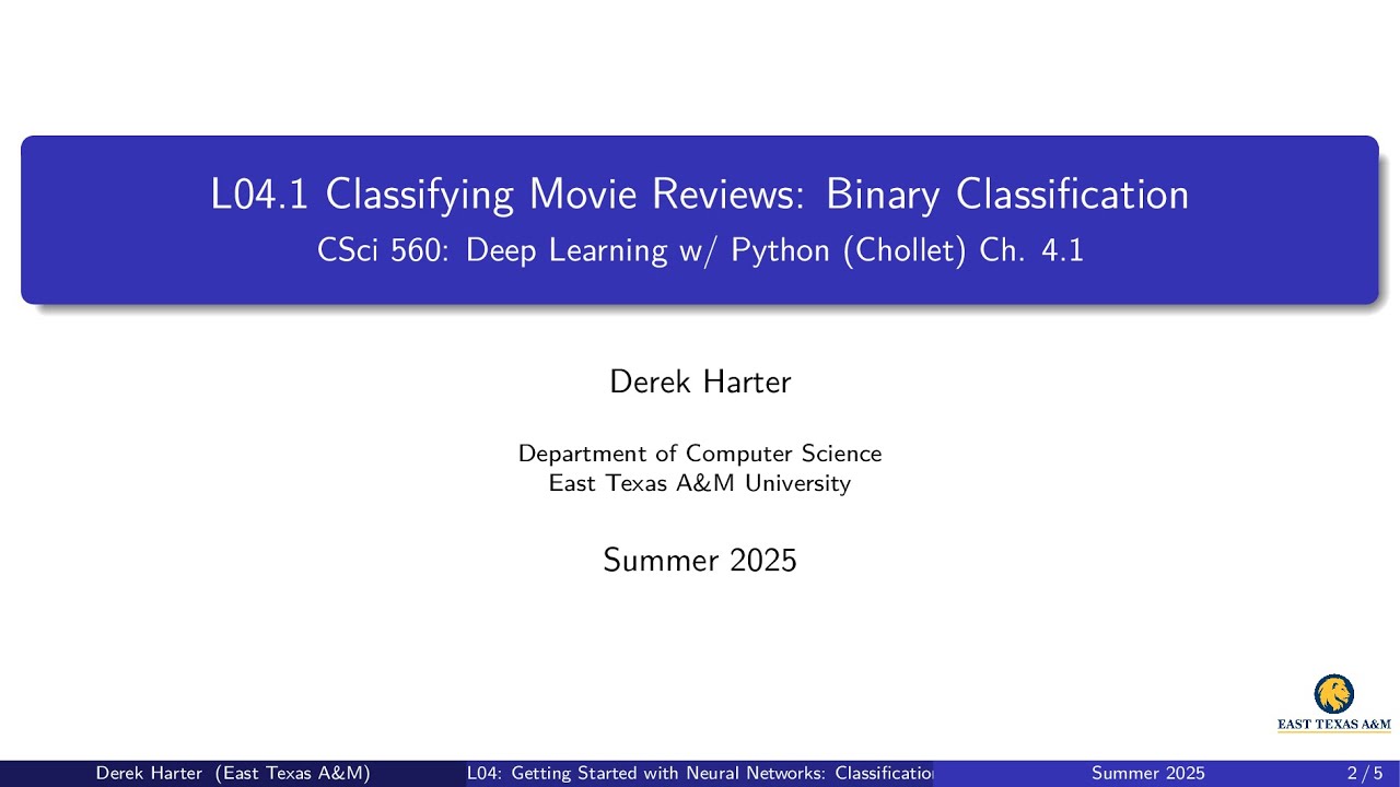 L04.1: Classifying Movie Reviews: Binary Classification
