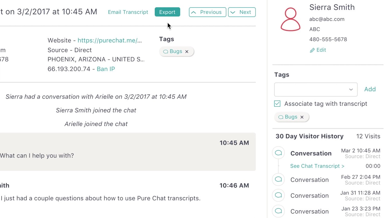 How to Use Live Chat Transcripts in Pure Chat