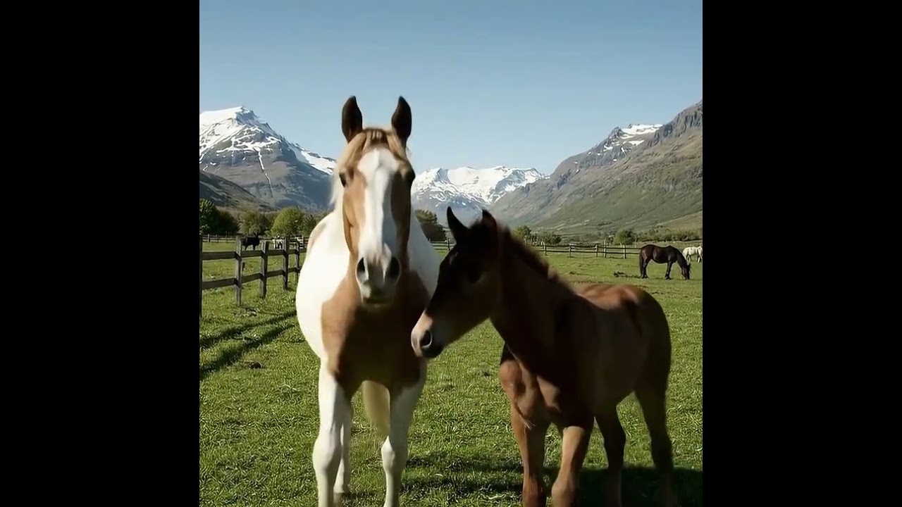 Majestic White & Brown Horse with Foal – Approaching & Neighing in Scenic Scotland