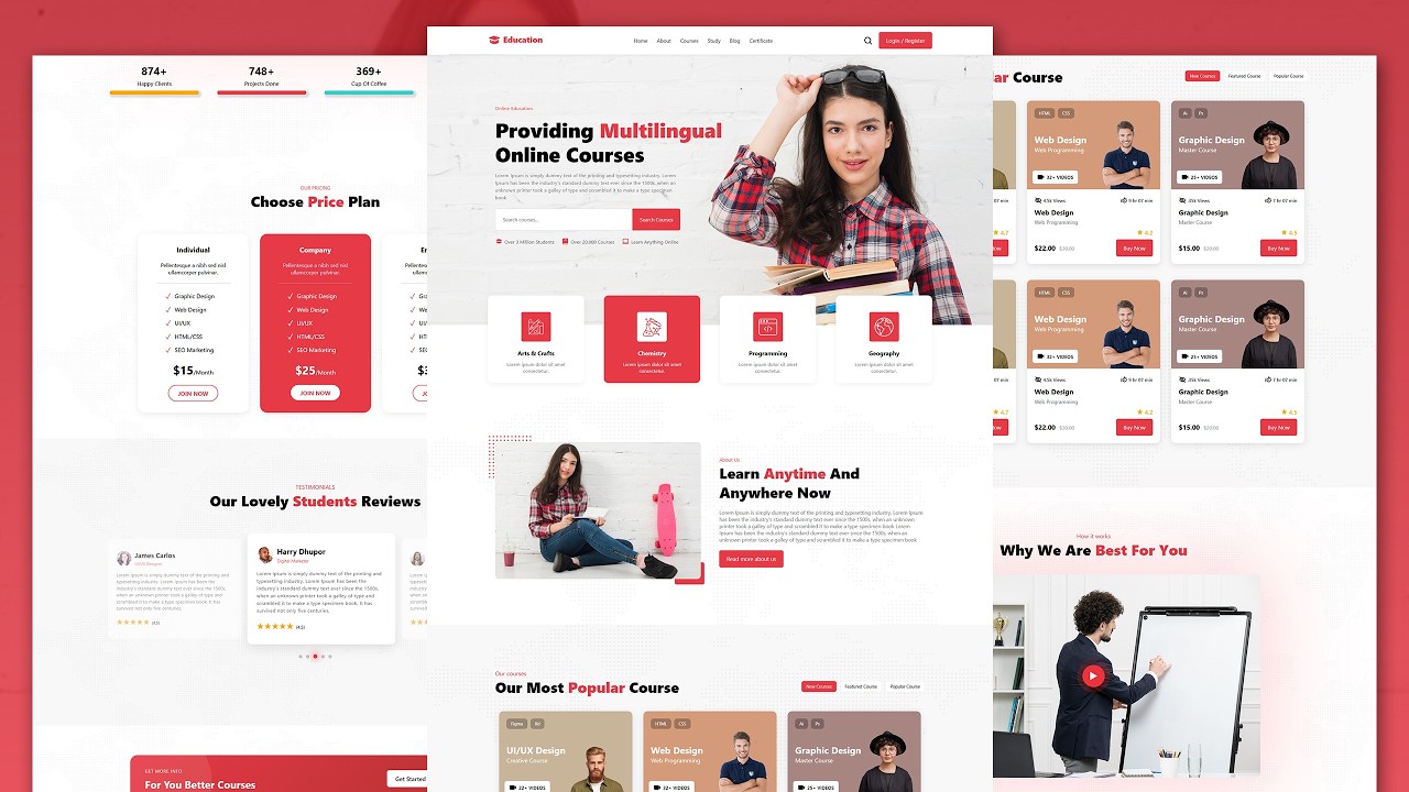 Create A Responsive  Education Website Design - HTML / CSS  / JavaScript From Scratch