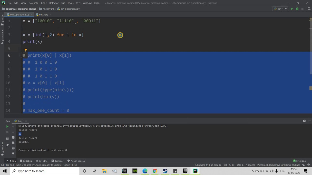 Python Basics - Convert Binary input strings to binary integer and bitwise or manipulation