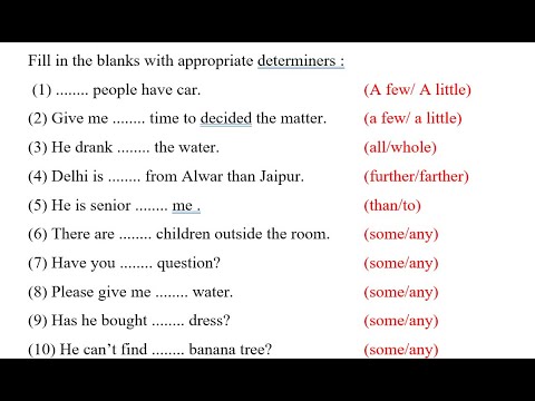 Determiner Exercise in English | Determiners | Adjectives | Use of Some, Any, Few, Little, etc