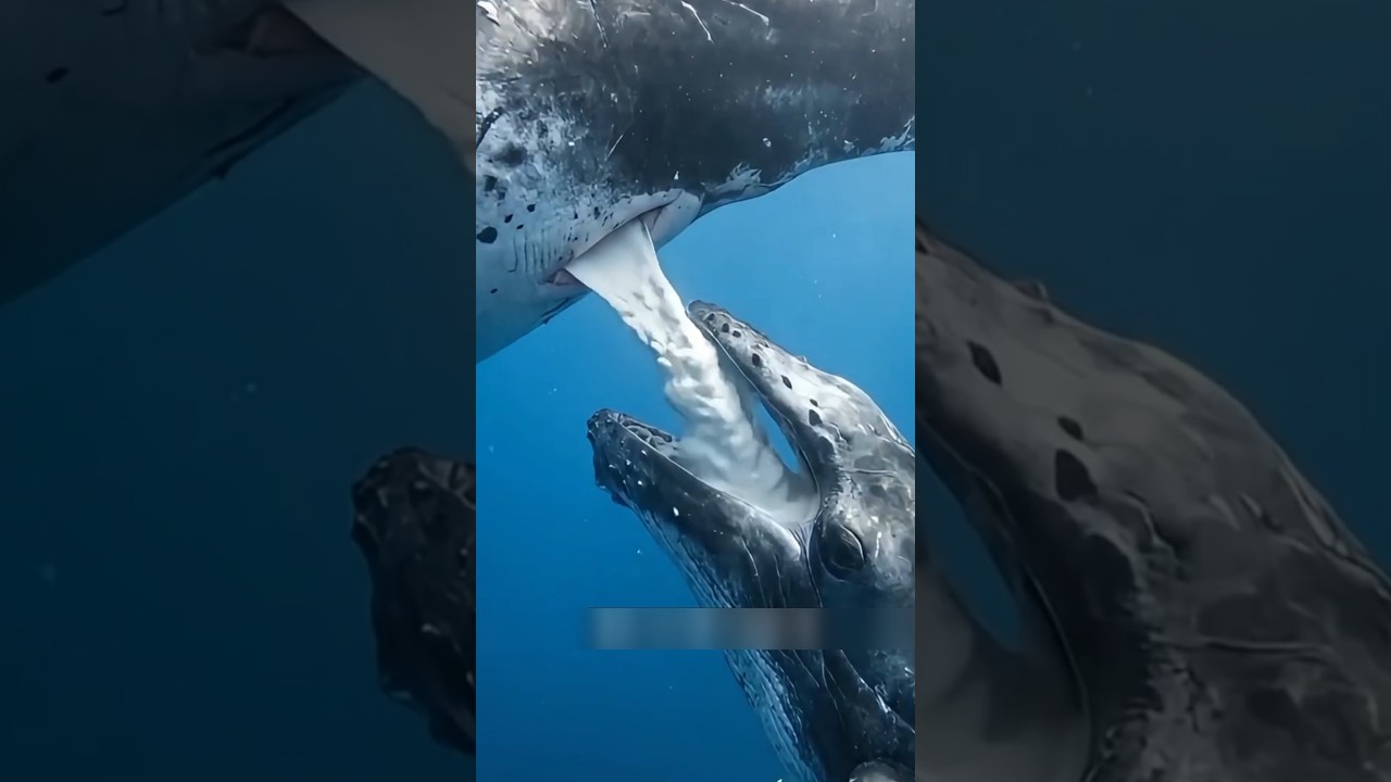 A whale is feeding its baby on the ocean floor.#shorts #trending