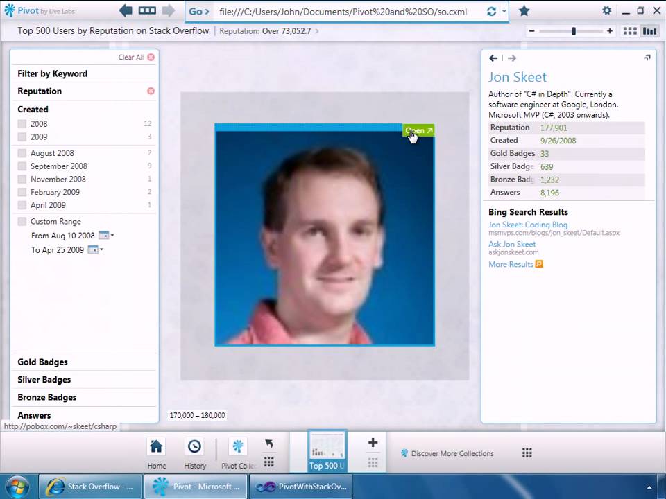 Microsoft Live Labs Pivot and Stack Overflow Data via API