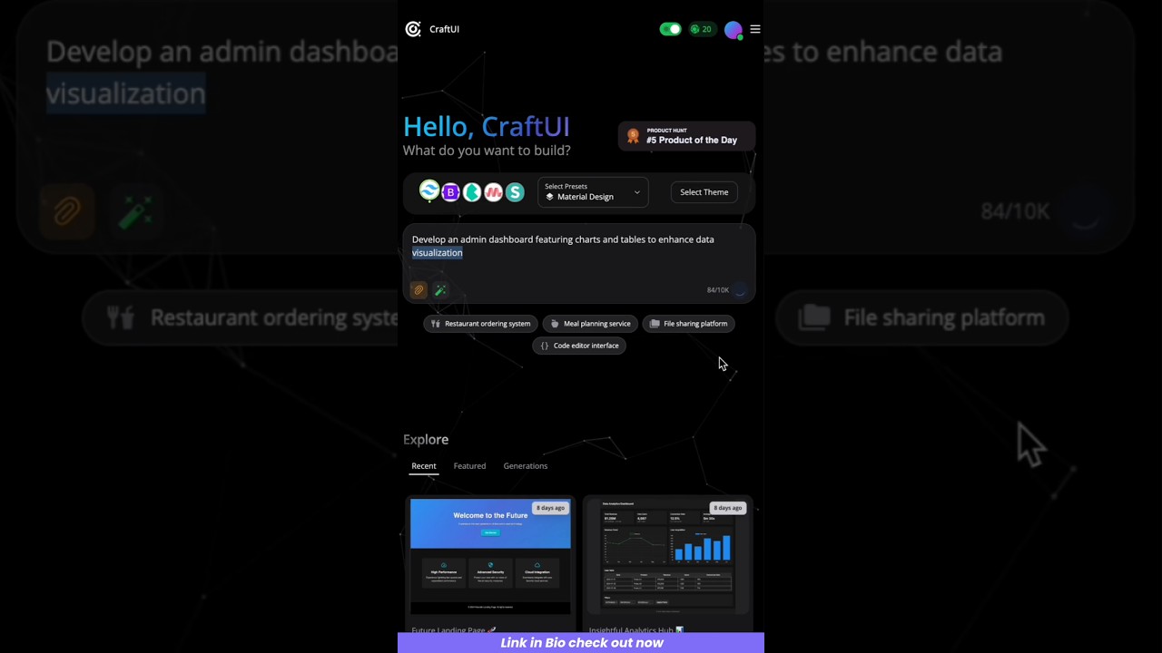 Day 1 - Admin Dashboard Ui Design Using CraftUi Studio #craftui #ai #uidesign #ui