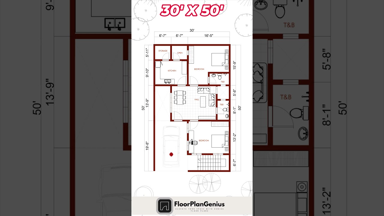 30' x 50' ground floor design | 2d 3bhk home plan | 1500 sf home design