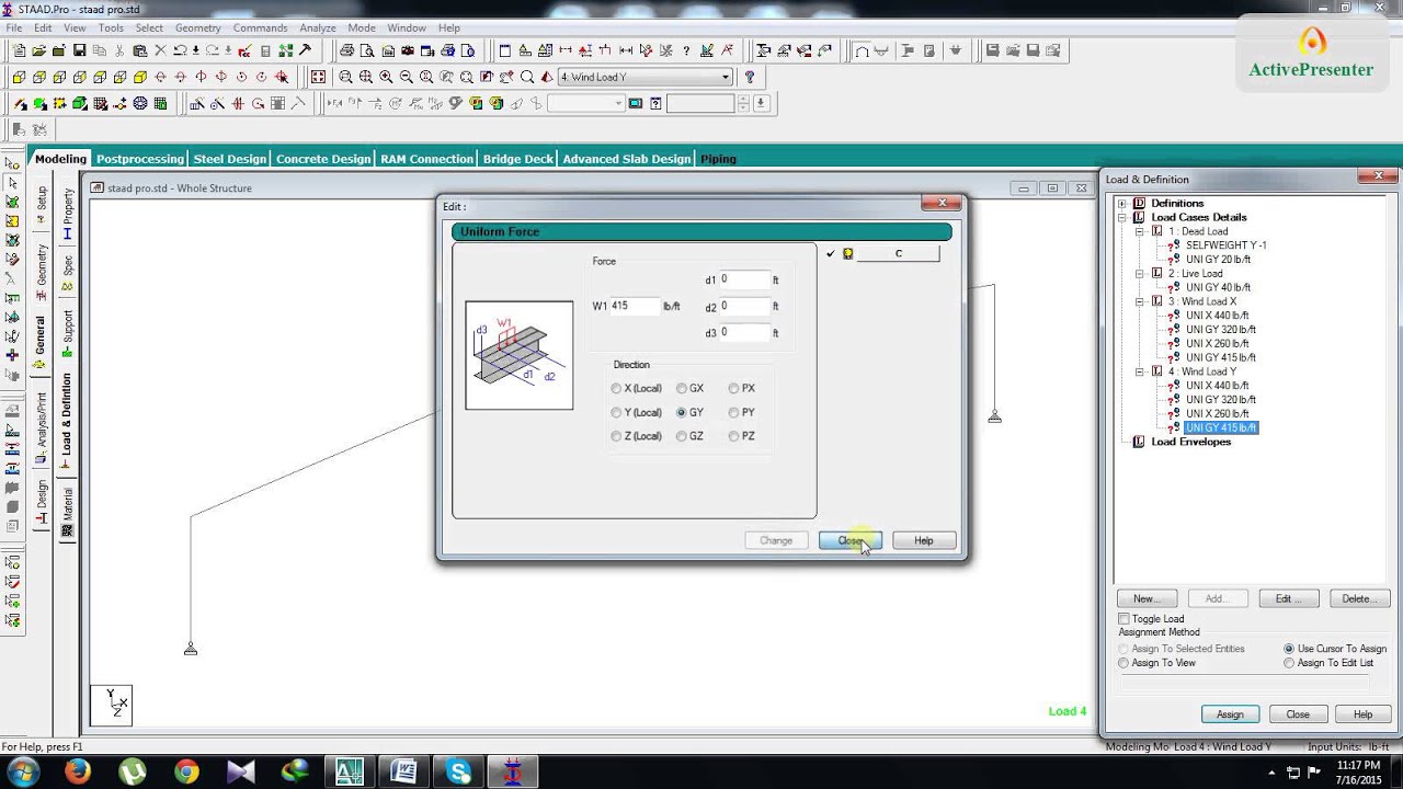 STAAD PRO Tutorial for Beginners Part-2 _ Loading and Analysis