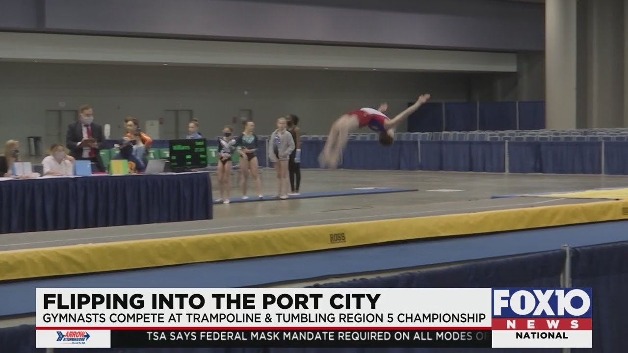 Gymnasts compete at trampoline and tumbling at Region 5 Championship
