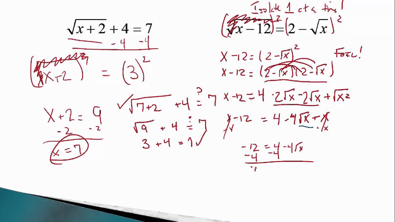 7-7 Solving Radical Equations