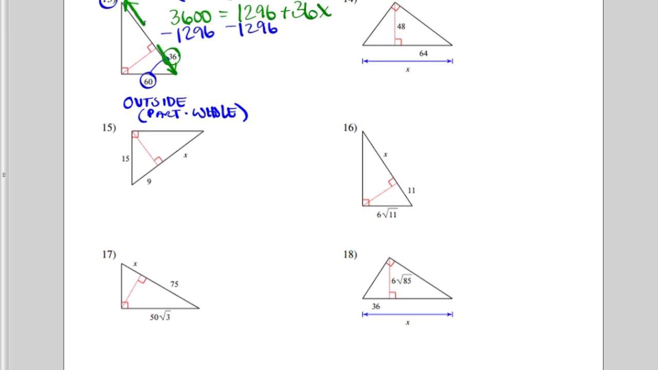 Similar Right Triangles Worksheet (More Difficult)