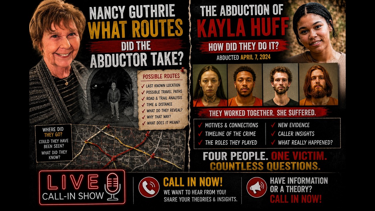 Nancy Guthrie what Routes did Abductor Take?  The Abduction of Kayla Huff!