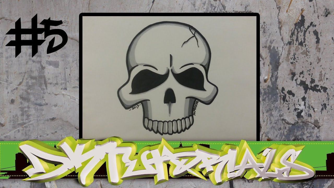 How to draw graffiti character #5 - Simple Skull step by step