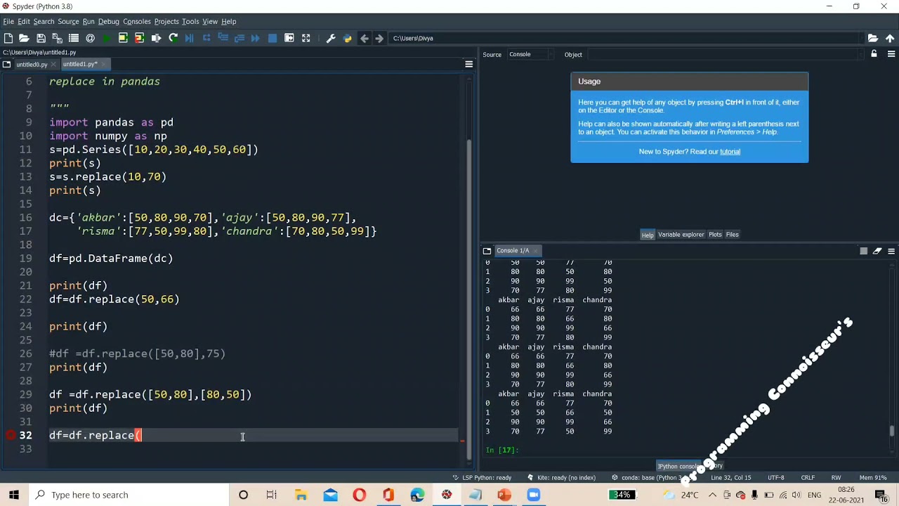 Pandas replace method | Replace function in python pandas | Replace() method