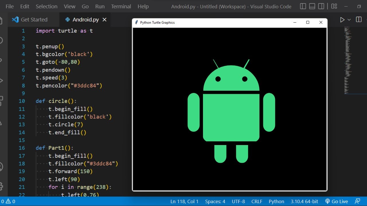 Android logo using python programming language |Turtle graphics library |python program|syntax error