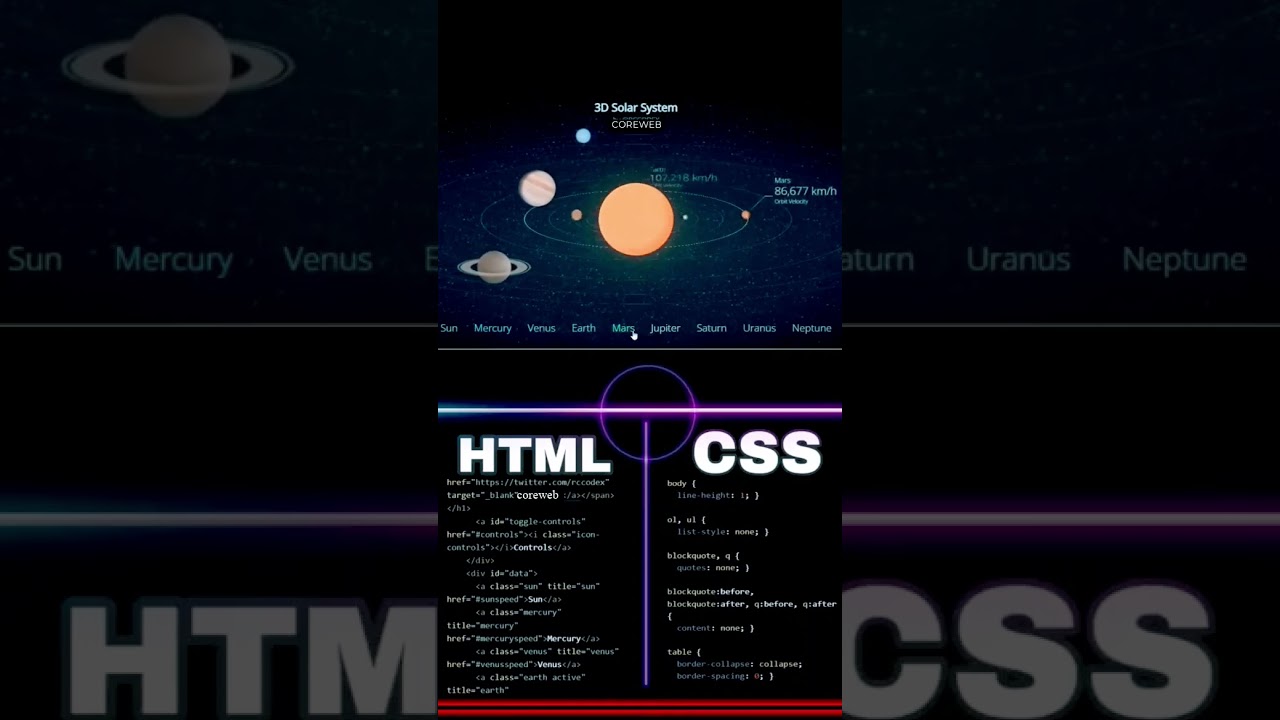 Designing a 3D Solar System with HTML, CSS, and JavaScript? #coreweb. #shorts