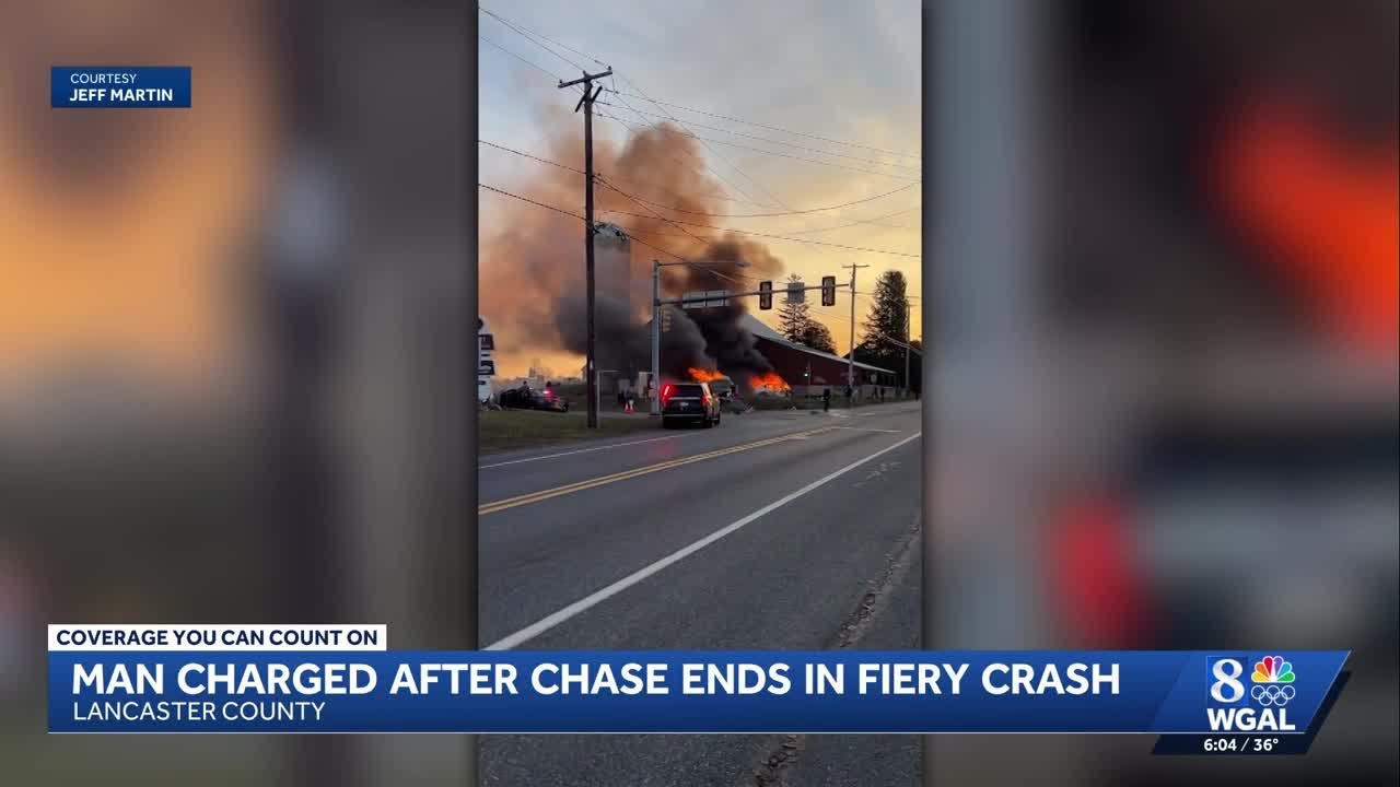 100 MPH CHASE: Man charged after pursuit ends in fiery Lancaster County crash, hospitalizing 2, p...