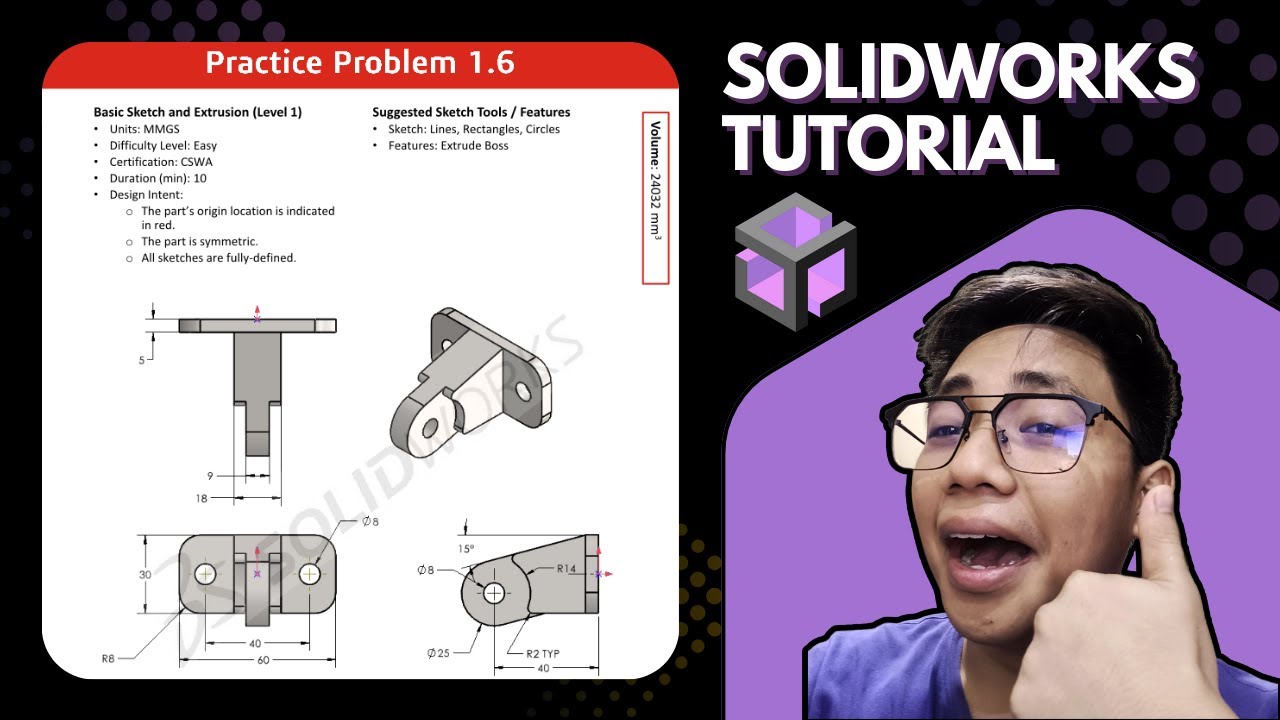 CSWA Practice Problem 1.6 – SolidWorks Tutorial for Beginners