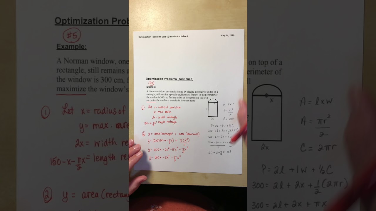 Calculus 30 Unit 6 Optimization Problems Example #5
