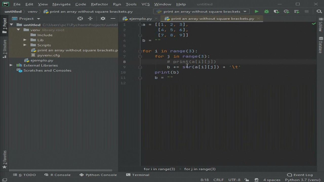Print a matrix without square brackets in Python