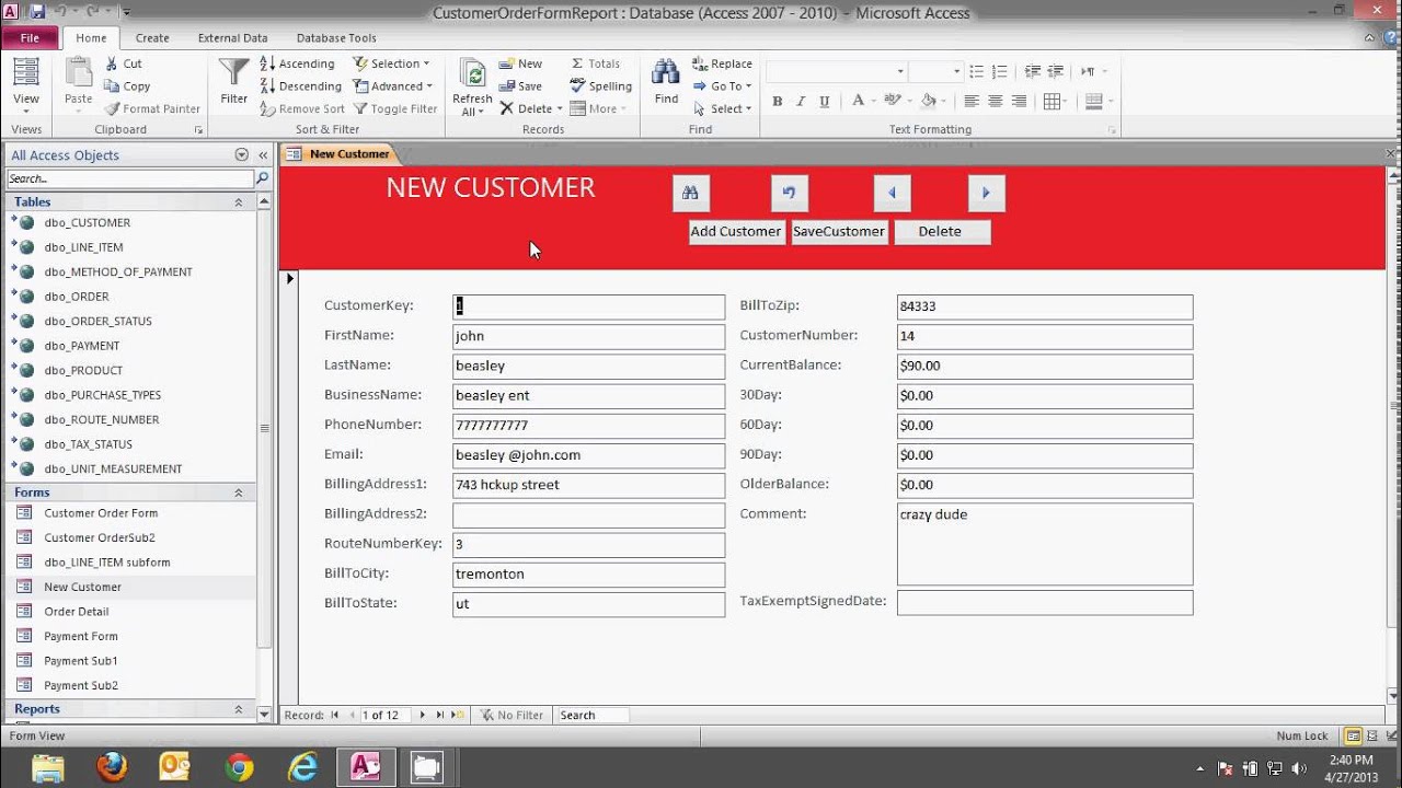 New Customer Form