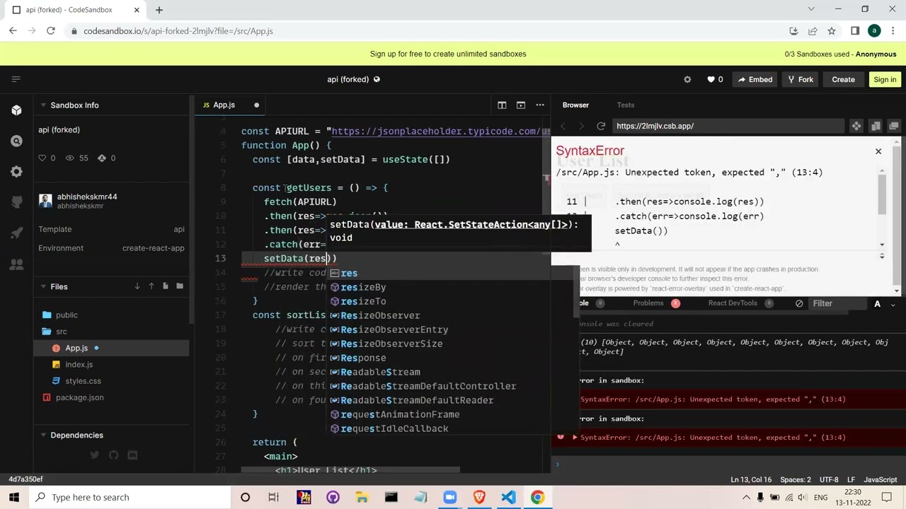 REACT || useState || fetch || sort