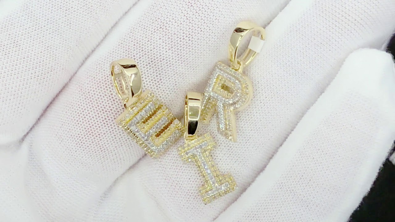Mini Initial Letter Block 10K Yellow Gold Diamond Pendant A-Z