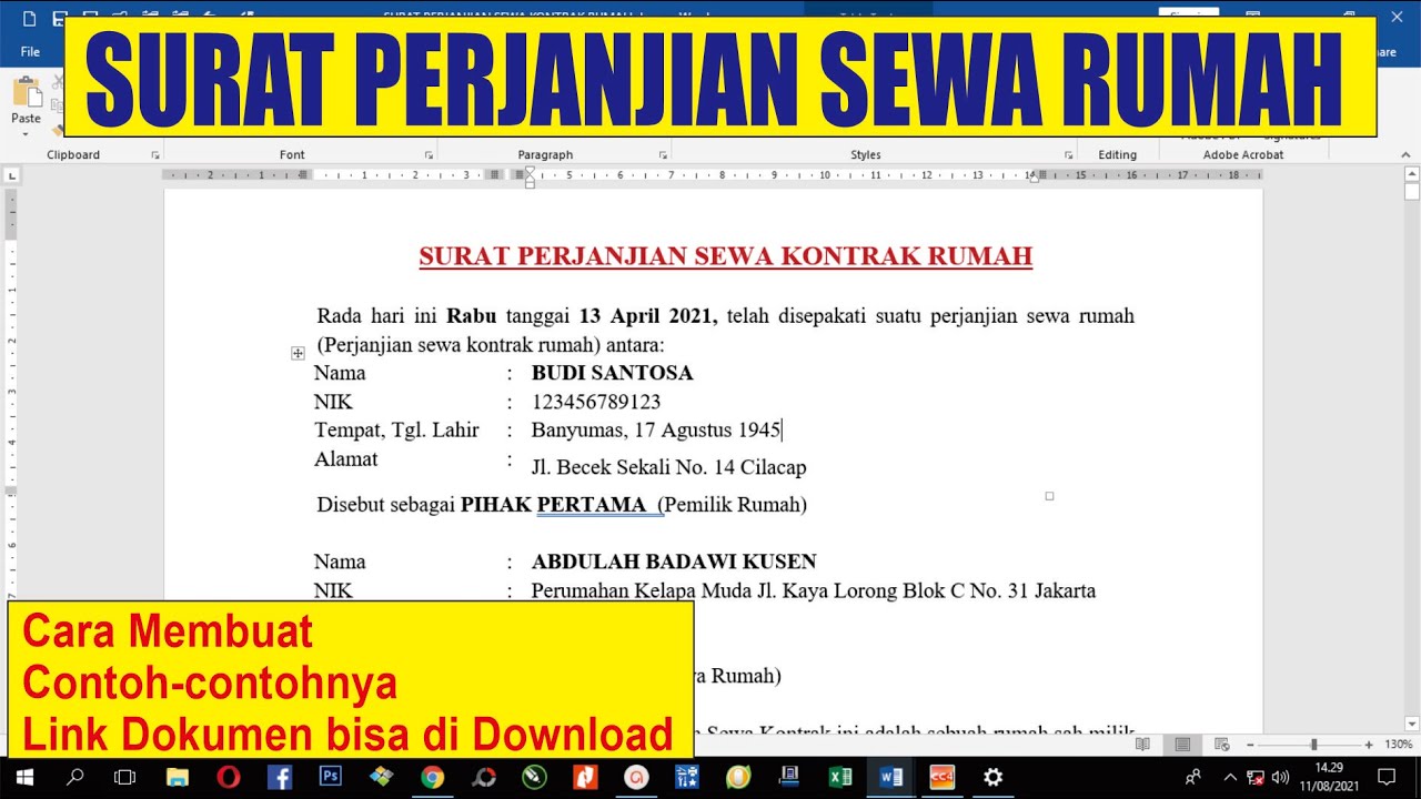 Surat Perjanjian Sewa Kontrak Rumah Link Doc Download