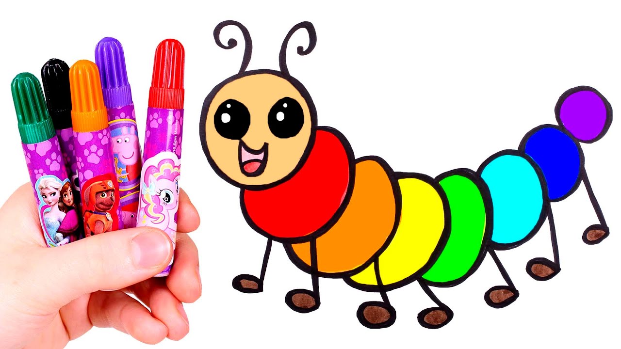 Dibuja y colorea una ORUGA Kawaii Multicolor 🐛🐾 Dibujos para niños