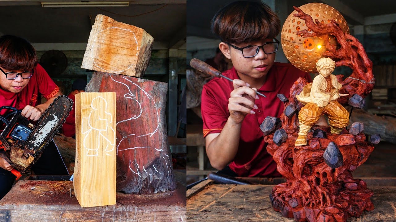 Anime Sculptor Turns Simple Wood Blocks Into Iron-Man & Goku Statues