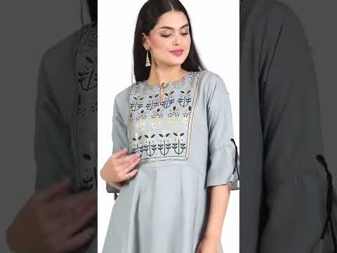 Amazon Haul/Om Sai Latest Creation Women's Ruby Rayon Foil Printed Long Anarkali Kurti Rs 399