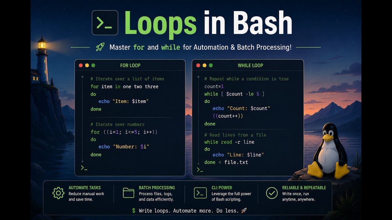 Loops in Bash – Master for and while for Automation & Batch Processing!