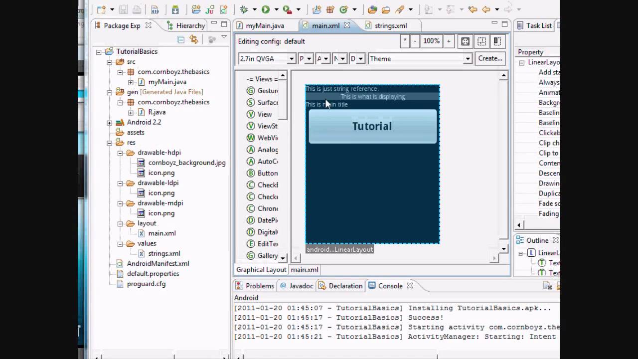 Android Tutorial & Lessons 4: More XML and reference background