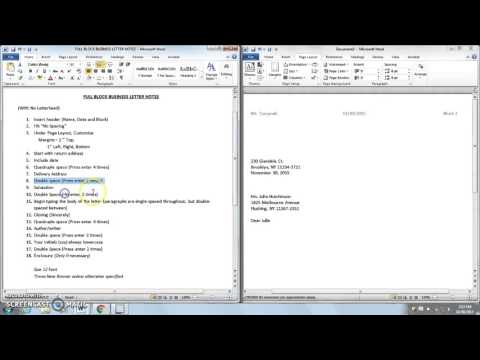 Microsoft Word: Full Block Business Letter Notes (S)