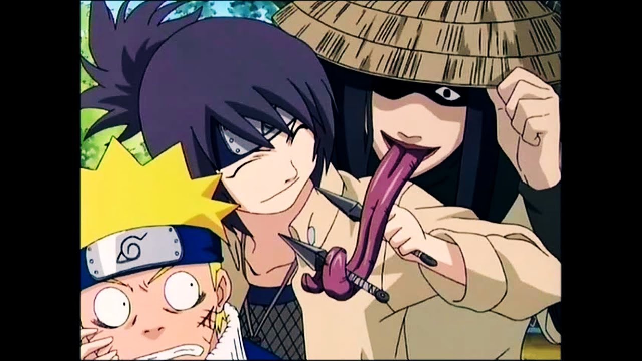 Anko scares Naruto and Orochimaru shows off his long tongue | Naruto