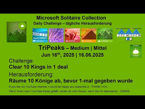 Solitaire Daily Challenges | TriPeaks - Medium | Jun 16th, 2025