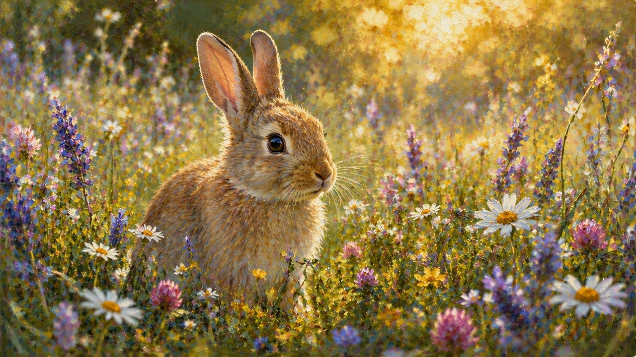 31 Cute Bunny in Wildflower Meadow 🐇 Spring Nature Ambience  Relaxing 4K Frame TV Art