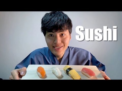 Sushi, Japanese traditional food! Tuna(Maguro), Salmon, Omelet(Tamago), squid(Ika) जापानी सुशी