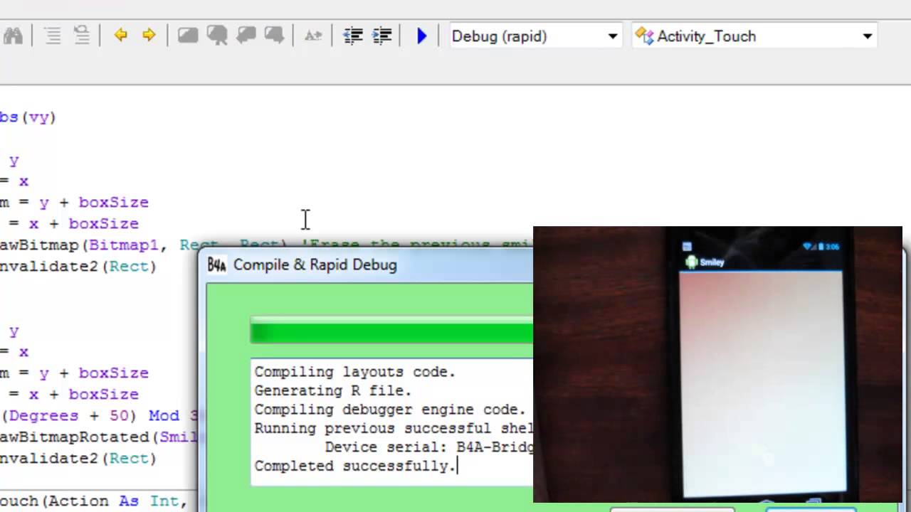 First demo of Basic4android rapid debugger feature