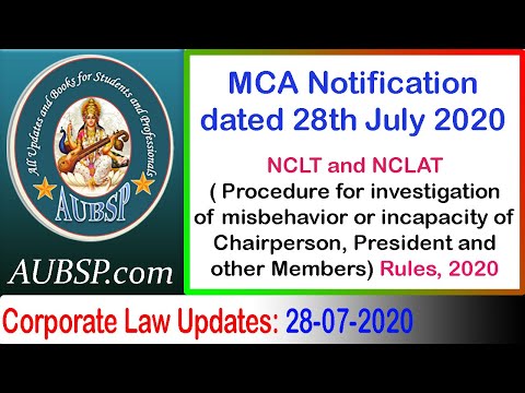 NCLT & NCLAT (Investigation of misbehavior/ incapacity of Chairperson/ President/Members) Rules 2020