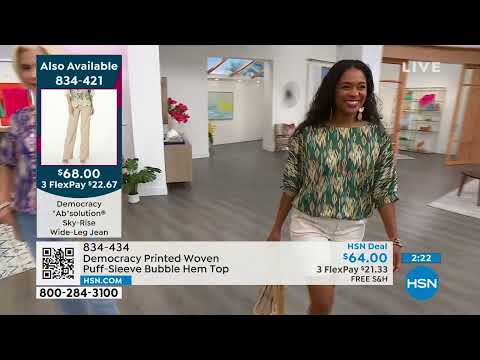 Democracy Printed Woven PuffSleeve Bubble Hem Top