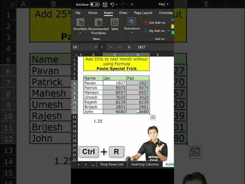 Adding 25 percent to next month data without using keyboard in Excel by Pavan Lalwani shorts #shorts
