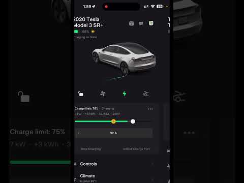 My first time seeing Tesla's Charge on Solar in action, shoving a full 32A into our Model 3 SR+!