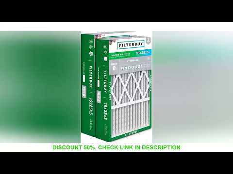 Filterbuy 16x25x5 Air Filter MERV 8 Dust Defense (2-Pack), Pleated HVAC AC Furnace Air Filters for H