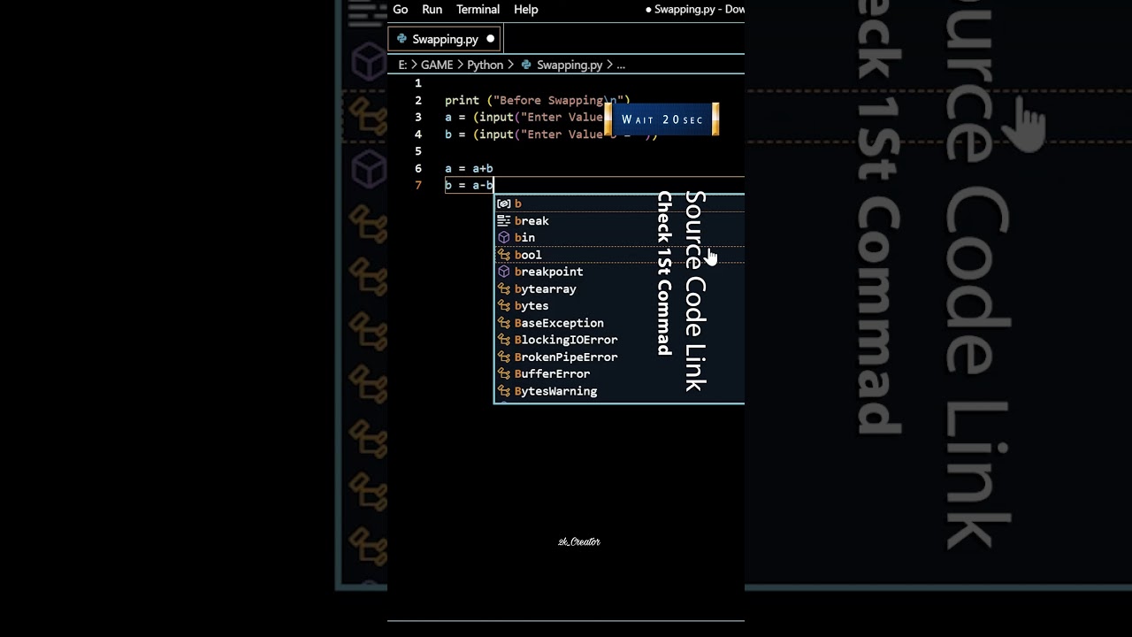 Swapping Program Using Python #python #swapping #shorts
