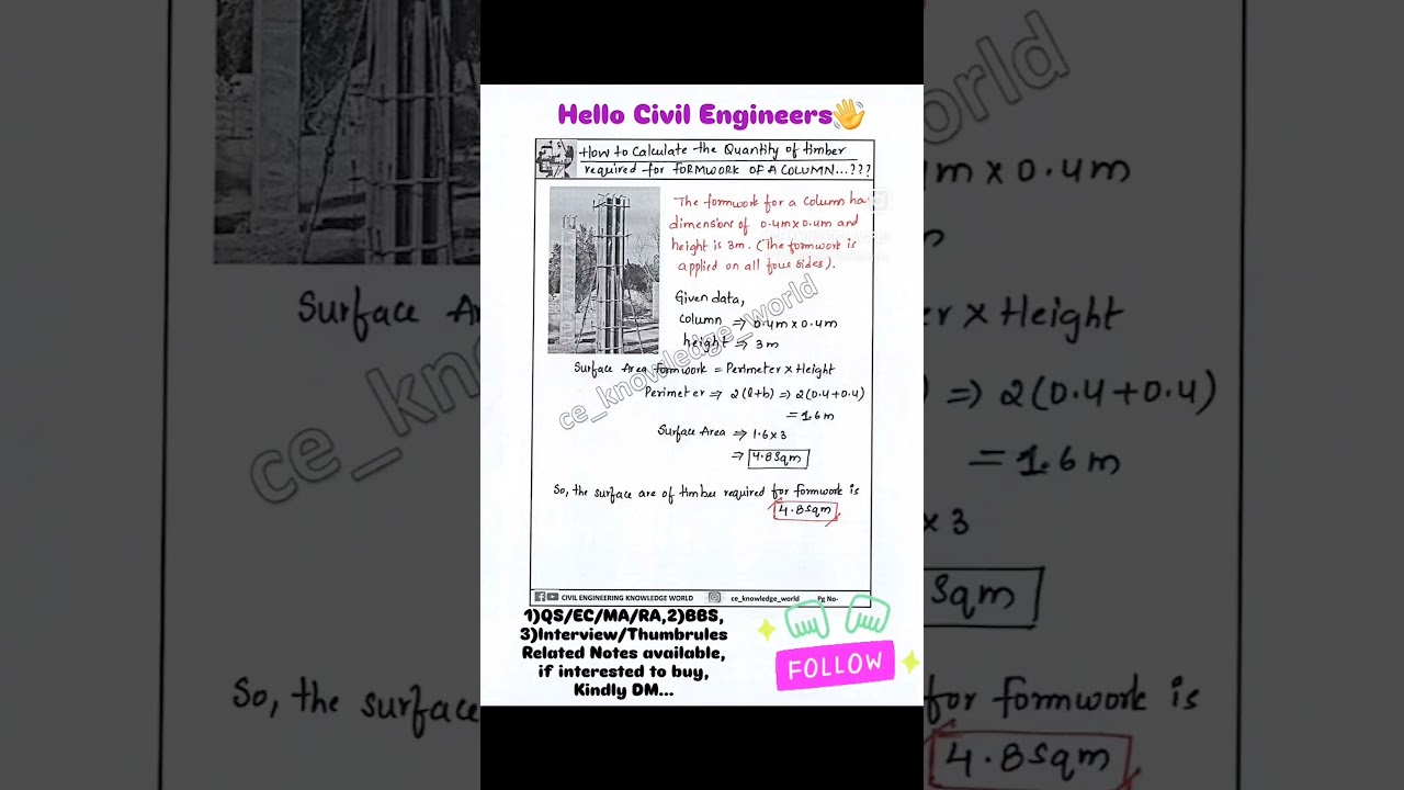How to Calculate the Quantity of TIMBER required for FORMWORK OF A COLUMN..??? #civil #formwork