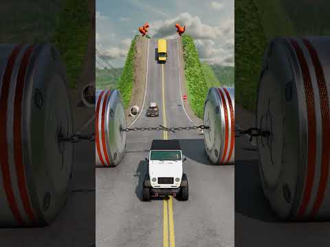Duty Cars & School Bus vs Chained Hydraulic Crush - BeamNG.Drive