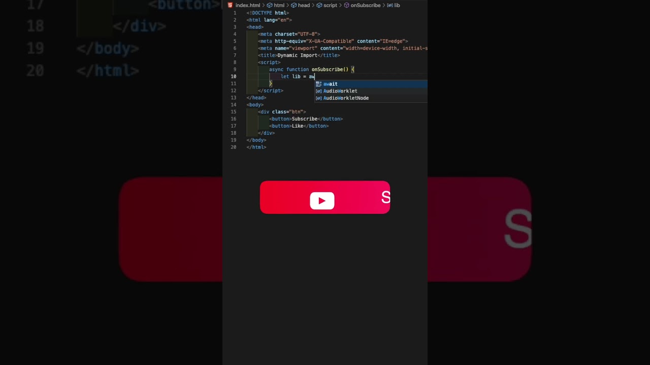 dynamic import javascript file #javascript #shorts