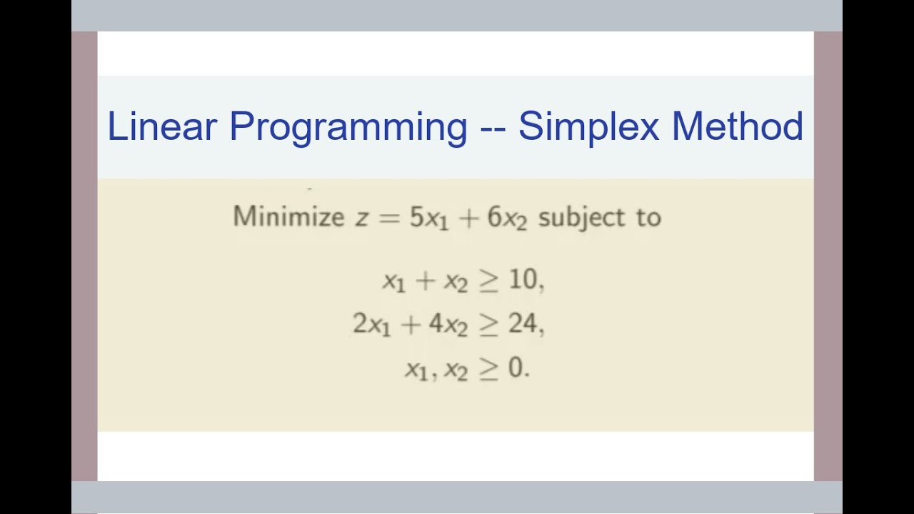 Simplex Method -- A Minimization Problem [EP6]