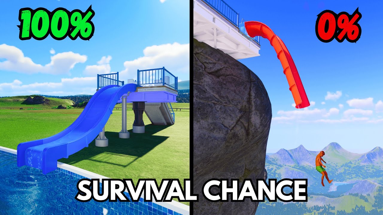100% vs 0% Survival Chance Water Slides – Planet Coaster 2